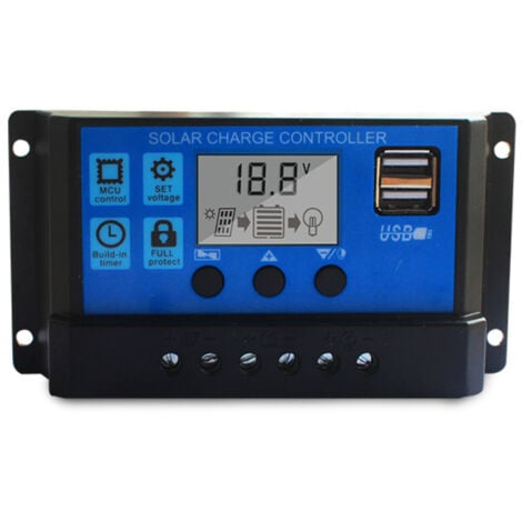 Jeffergarden Contrôleur de charge solaire 30 A 12 V/24 V, identification automatique, affichage ...
