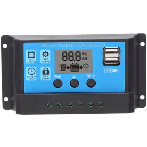 Jeffergarden Contrôleur de charge solaire LCD, double USB, régulateur de panneau PWM avec ...