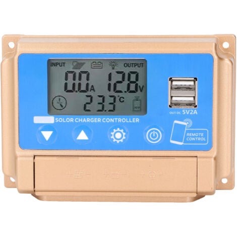 Jeffergarden Contrôleur solaire MPPT 12 V/24 V, double sortie USB 5 V/2 A, écran LCD, charge ...