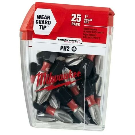 Milwaukee 4932430853 Boite de 25 embouts SHOCKWAVE PH2 25mm