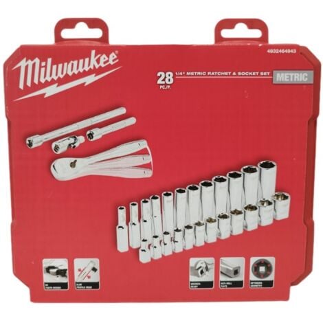 Milwaukee 4932464943 Set cliquet et douilles - 28 pièces 1/4 métriques