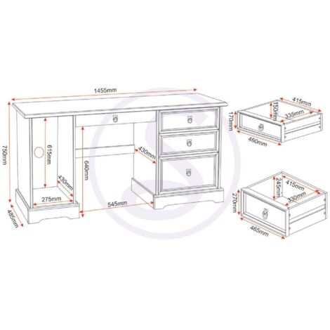 Corona Computer Desk 1 Door 3 Drawer Distressed Waxed Pine