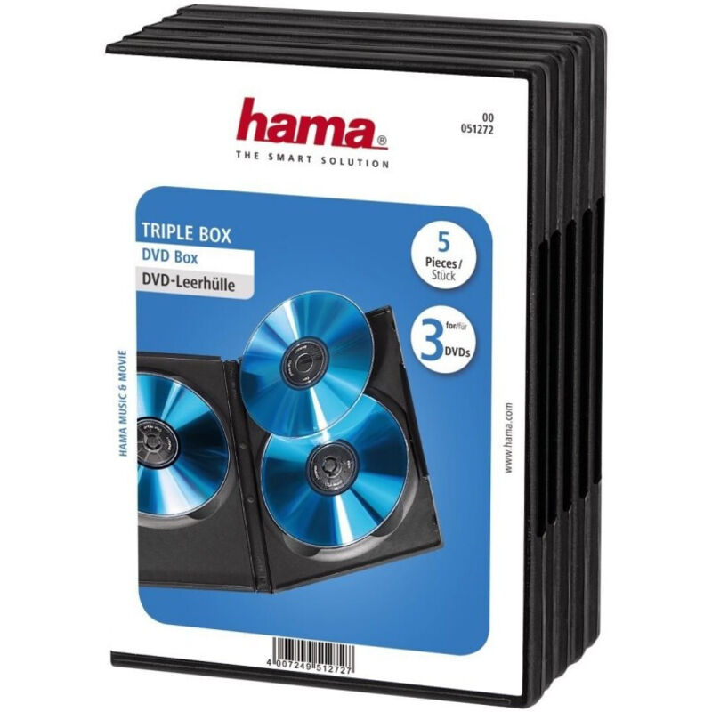 Coffret DVD Hama 3, lot de 5, noir