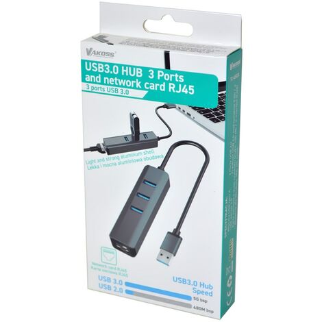 VAKOSS HUB USB 3.0 + RJ45 ETHERNET TC-4502X