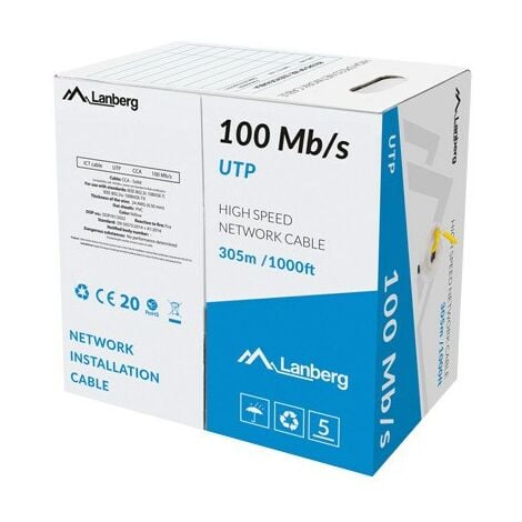 CABLE LANBERG LAN UTP 100MB/S 305M FIL CCA JAUNE
