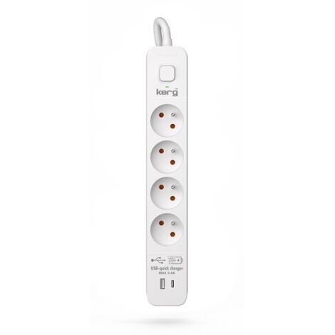 Multiprise KERG avec disjoncteur - 4 prises USB-C + USB-A 16 A 3 m