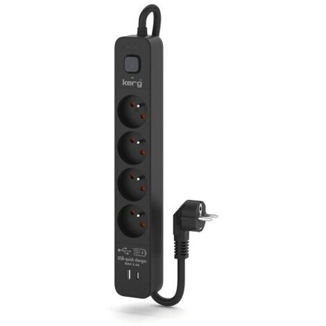 Multiprise KERG avec disjoncteur - 4 prises USB-C + USB-A 16 A 3 m noire
