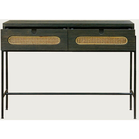 Sanaa - Console noire 2 tiroirs en Mindy massif et cannage