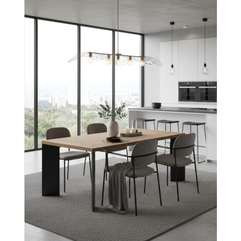 Loft - Table repas industrielle en teck et métal L180 cm 8 pers.