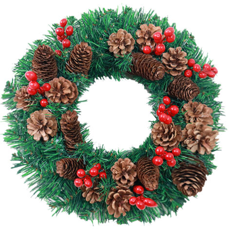 Couronne de Noël de 12 pouces avec pommes de pin et fruits rouges, guirlande suspendue de joyeux ...