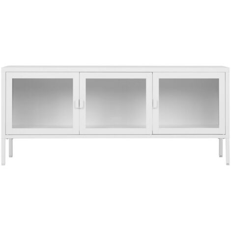 Mobile Porta TV Brisbane, Metallo, Vetro, Bianco, 130x40x55 cm