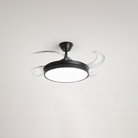 Ventilatore Moderno Open+ Metallo Nero Acrilico Trasparente Led 36W Cct
