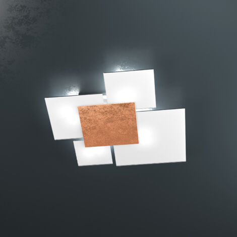 Plafoniera Contemporanea Upgrade Metallo Foglia Rame E Vetro 4 Luci E27 ...