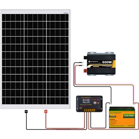 ECO-WORTHY 120W Solar Panel Complete Kit 50Ah 12V Lithium LiFePO4 ...