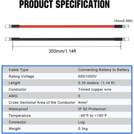 ECO-WORTHY 16 flat battery cable for battery connection cable