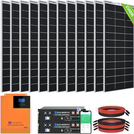 ECO-WORTHY 2400W 48V Solar Panel System Off Grid Solar Power Kit of Home Energy Storage:12pcs ...