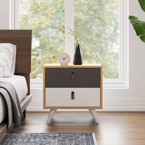 Table de Chevet Pera, Panneau Aggloméré Mélaminé, Plastique, Faux Cuir ...