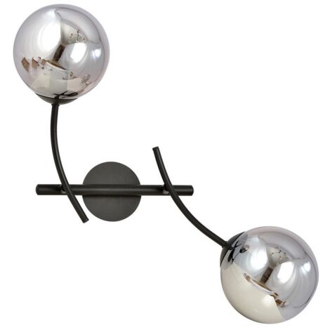 Applique Hunter, Acier peint par poudrage, Verre, Noir, Gris, 35x38x14 cm