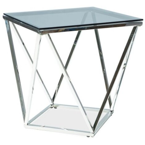 Table Basse Silver, Verre, Métal, Transparent, 50x50x53 cm