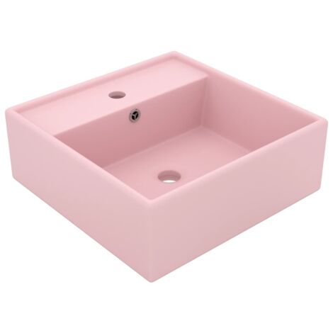 Rubberskin Lavabo carré de luxe à trop-plein Rose mat 41x41 cm Céramique
