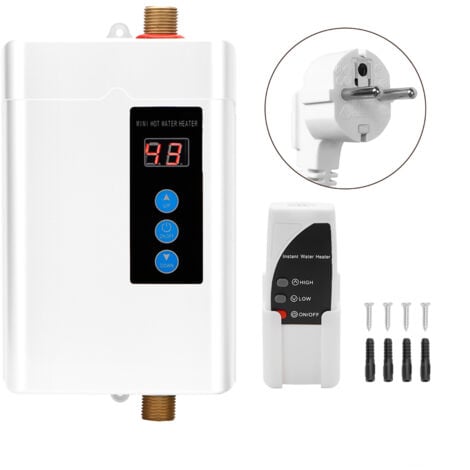 SJLERST Mini chauffe-eau électrique domestique instantané sans réservoir, prise UE blanche 220 V ...