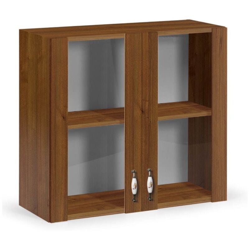 Pensile vetrina cucina con due ante colore noce antico 80x72H cm