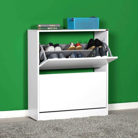 Scarpiera in legno 73x84h cm colore bianco con due ante a ribalta e ...