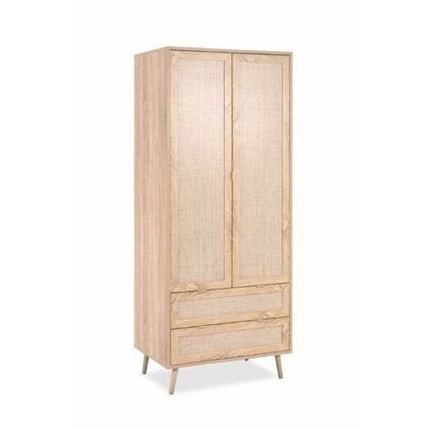 Armadio 80x190h cm con 2 ante e 2 cassetti effetto vimini struttura ...