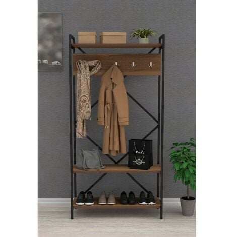 Mobile ingresso 90x180h cm con appendiabiti e rastrelliera colore noce ...