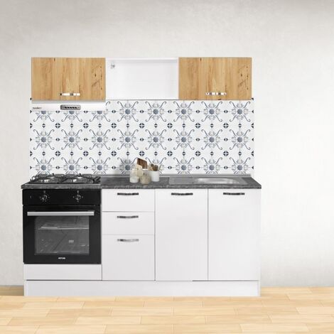 Cucina completa di elettrodomestici 180 cm bianco e rovere - Gravina