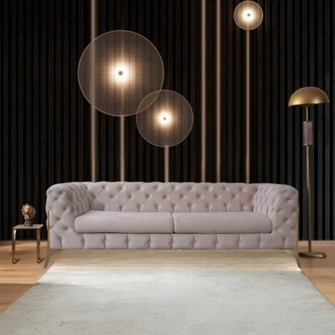 Divano 3 posti design chesterfield in velluto beige e gambe oro - Jaguar