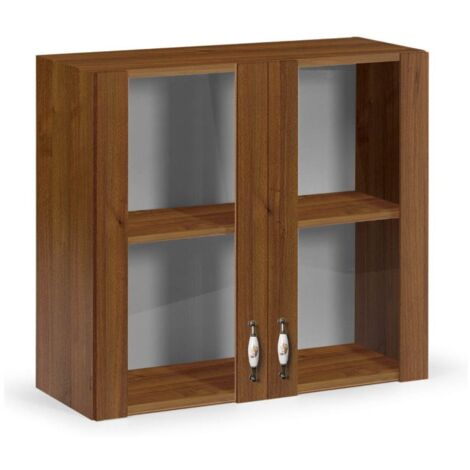 Pensile vetrina cucina con due ante colore noce antico 80x72H cm