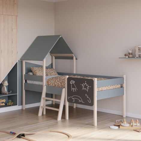 Letto singolo rialzato a forma di casetta in legno massiccio colore ...