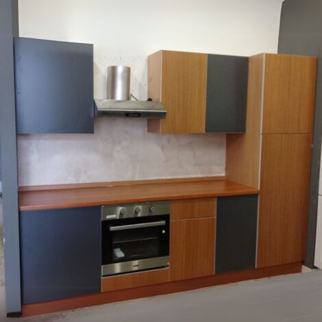 Cucina completa di elettrodomestici colore rovere e grigio 270 cm destra