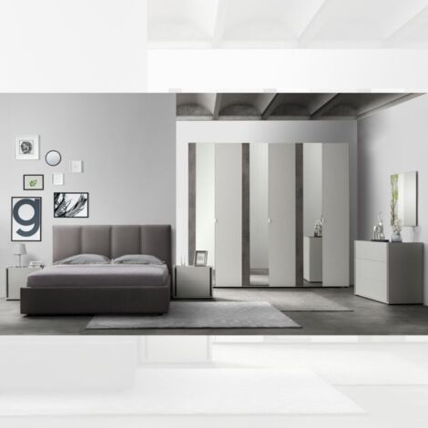 Camera da letto completa con armadio a specchi olore grigio perla e ...