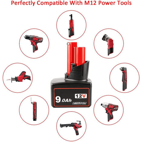 M12B6 Pour Milwaukee M12 LITHIUM XC 9,0 Ah 12V 48-11-2402 M12B 48-11 ...