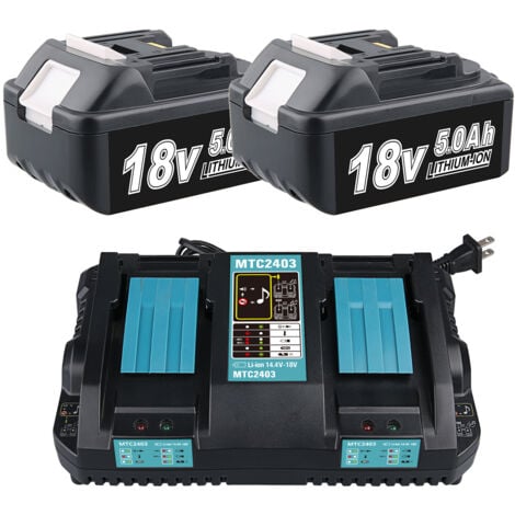 Lot de 2 batteries BL1850 BL1850B 18 V 5 Ah avec double chargeur rapide DC18RD, compatibles avec ...