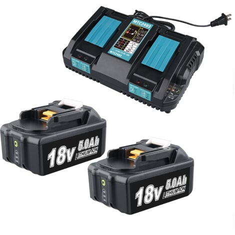 Lot de 2 batteries 18 V 5 Ah BL1850B avec chargeur 3,5 A DC18RD pour Makita BL1850 BL1860 ...