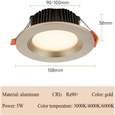 3 PC Spot LED encastré 4 pouces, déflecteur, panneau lumineux rond en aluminium, spots COB ...