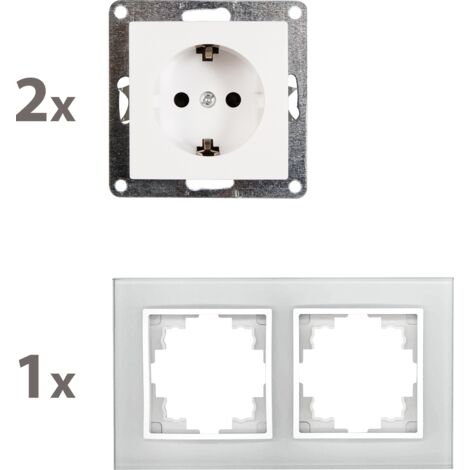 Steckdosen Set McPower Flair "Beginner 2S-Style" weiß + Glasrahmen