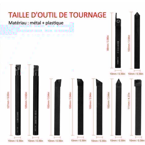 Ensemble d'Outils de Tournage 9 Pièces Haute Dureté pour Tour à Métaux, Porte-Outil CNC avec Clé ...