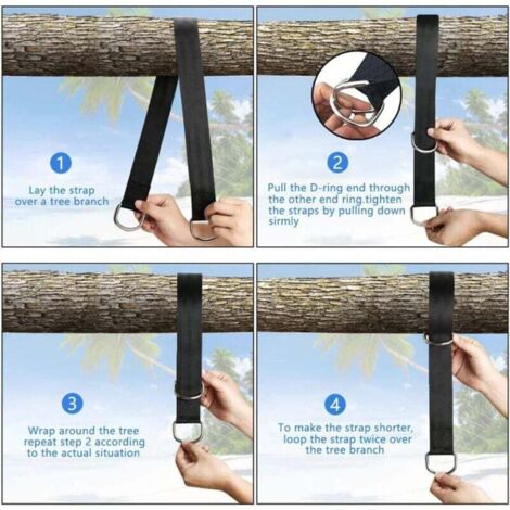 Sangle Hamac, 2 x 150 cm Sangle Balancoire Arbre avec Mousquetons et ...