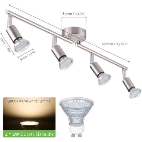 Rampe de spots de plafond LED argentée pour éclairage de cuisine ...