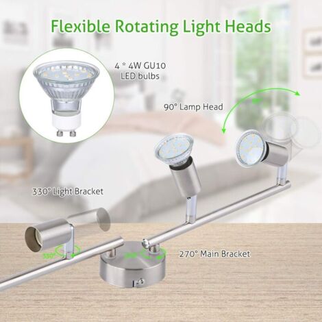 Rampe de spots de plafond LED argentée pour éclairage de cuisine ...