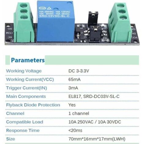 3V 1 Channel Relay Power Switch Module with Optocoupler High Level Trigger for ESP8266 ...