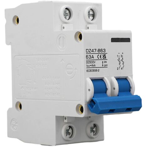 Ej.Life Disjoncteur 2P DC 500V MCB 63A Interrupteur de Protection 4000A Capacité de Rupture ...