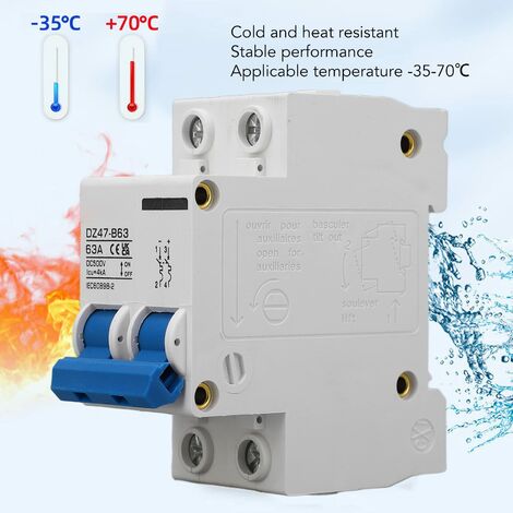 Ej.Life Disjoncteur 2P DC 500V MCB 63A Interrupteur de Protection 4000A Capacité de Rupture ...