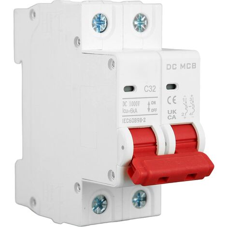 Ej.Life 2P 32A Disjoncteur Miniature 6000A Capacité de Rupture Montage sur Rail DIN DC1000V pour ...