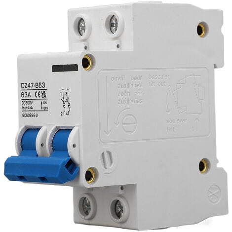 Ej.Life Disjoncteur 2P DC 500V MCB 63A Interrupteur de Protection 4000A Capacité de Rupture ...