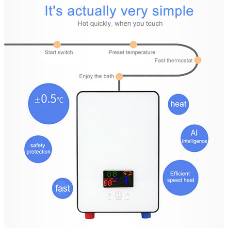 EJ.LIFE Chauffe-eau, chauffe-eau lectrique instantan sans rservoir affichage de temprature LED ...